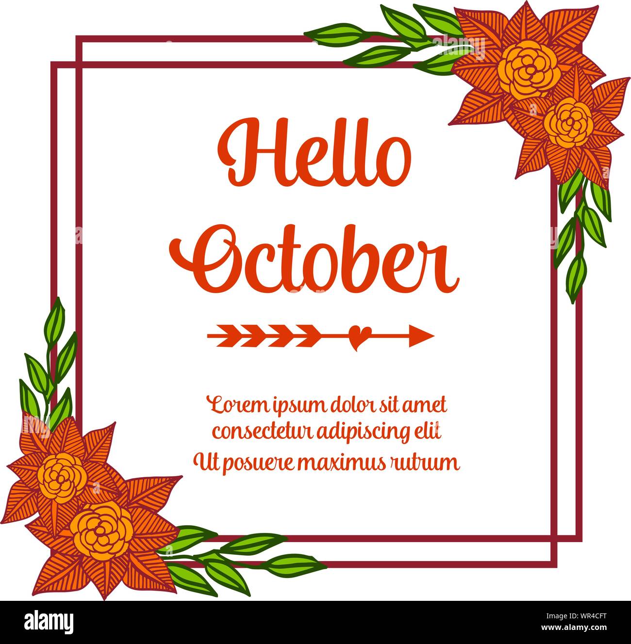 Hello october text banner, with vintage floral frame. Vector Stock ...