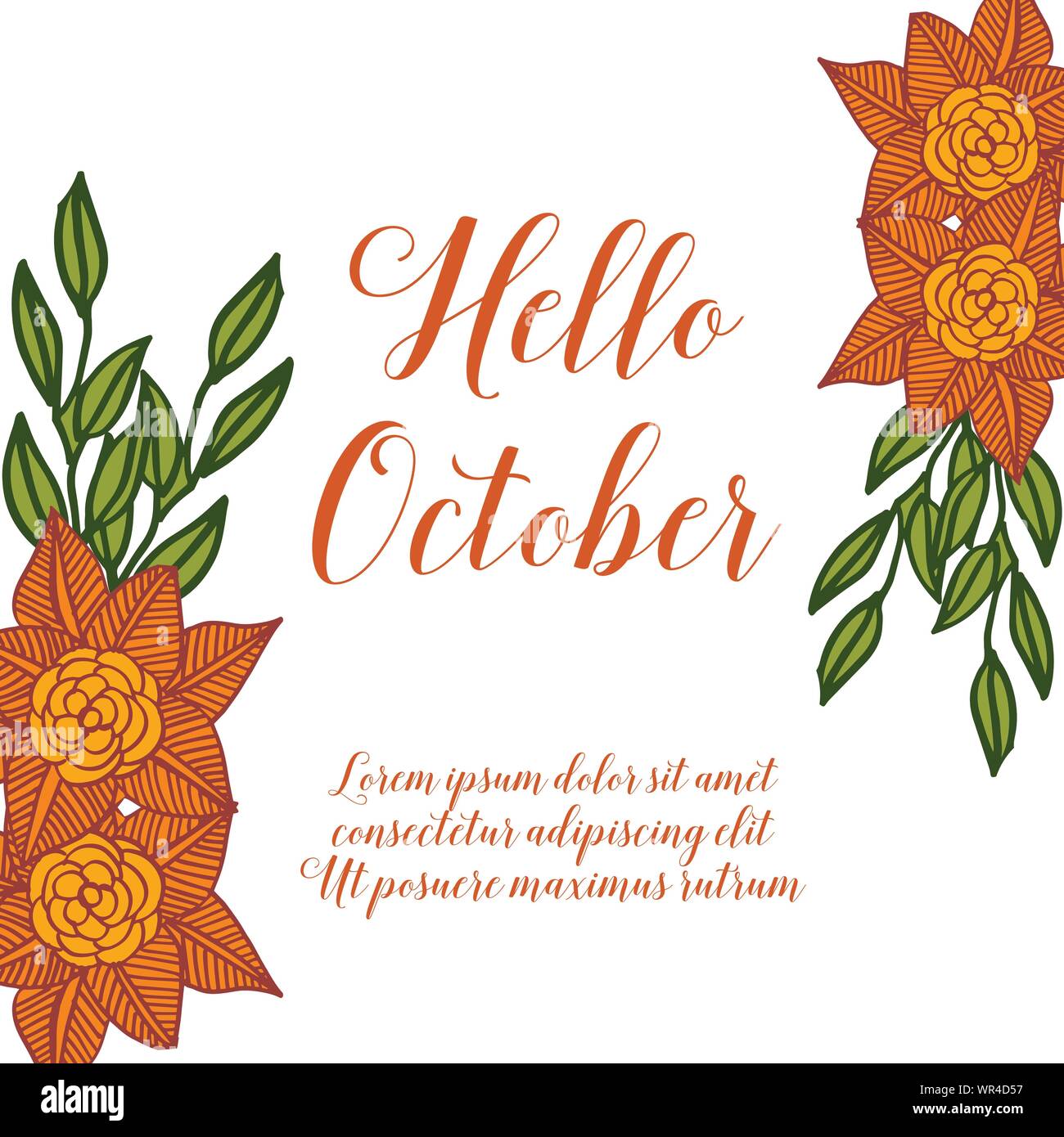 Lettering text for hello october with design element of flower frames ...