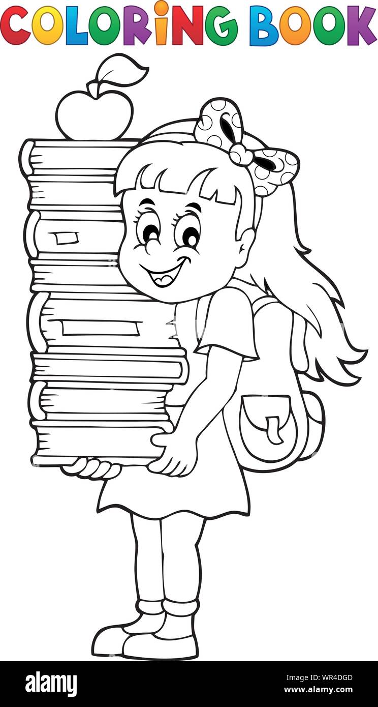 Coloring book with girl holding books Stock Vector Image & Art - Alamy