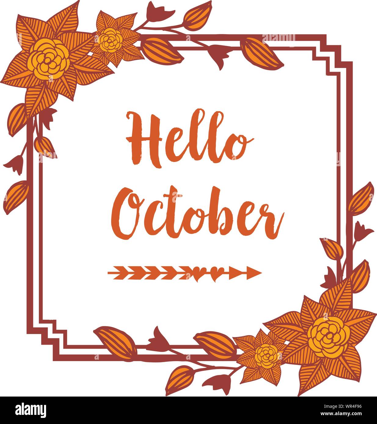 Hello october text banner, with vintage floral frame. Vector Stock ...