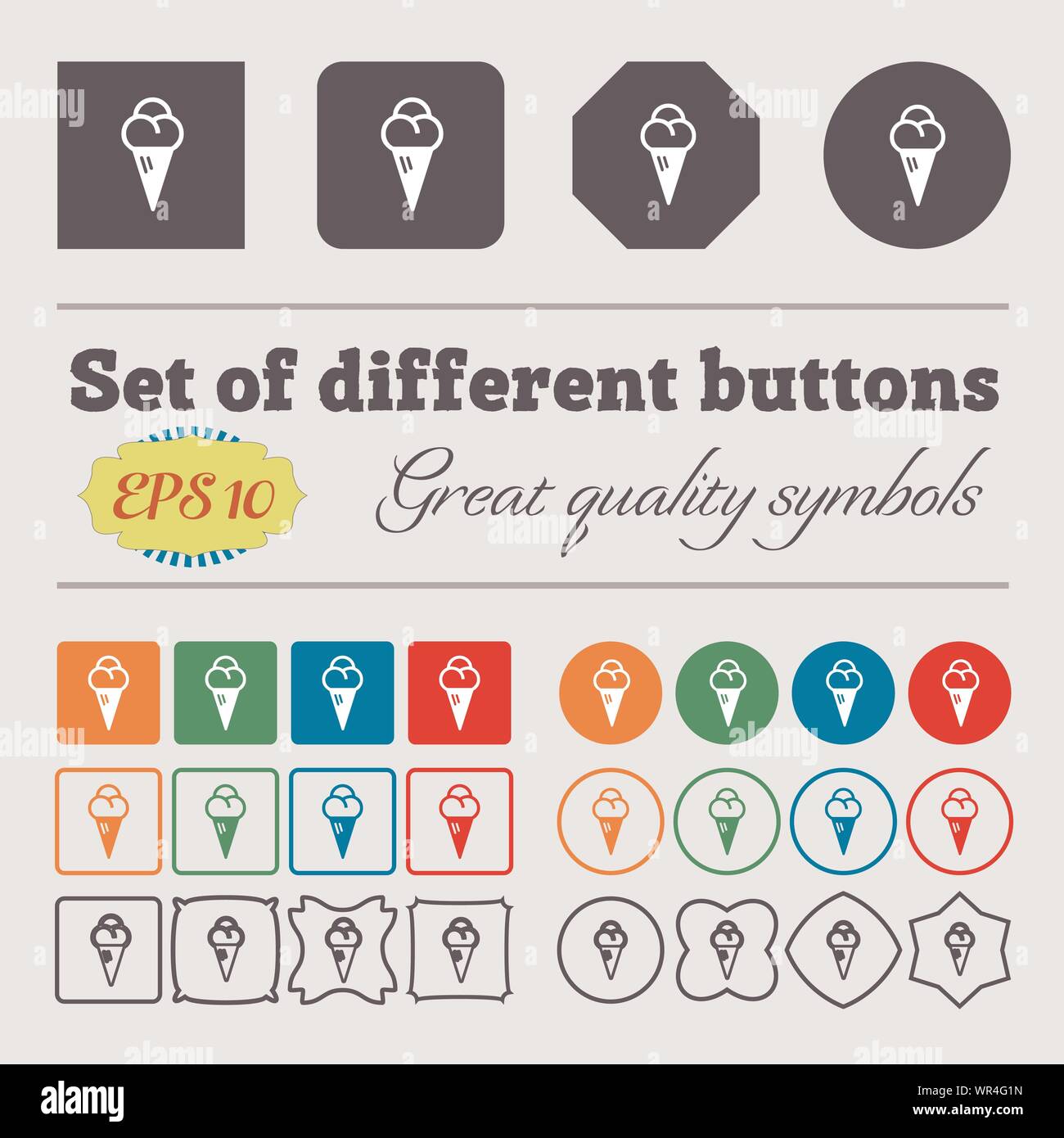 ice cream icon sign. Big set of colorful, diverse, high-quality buttons ...