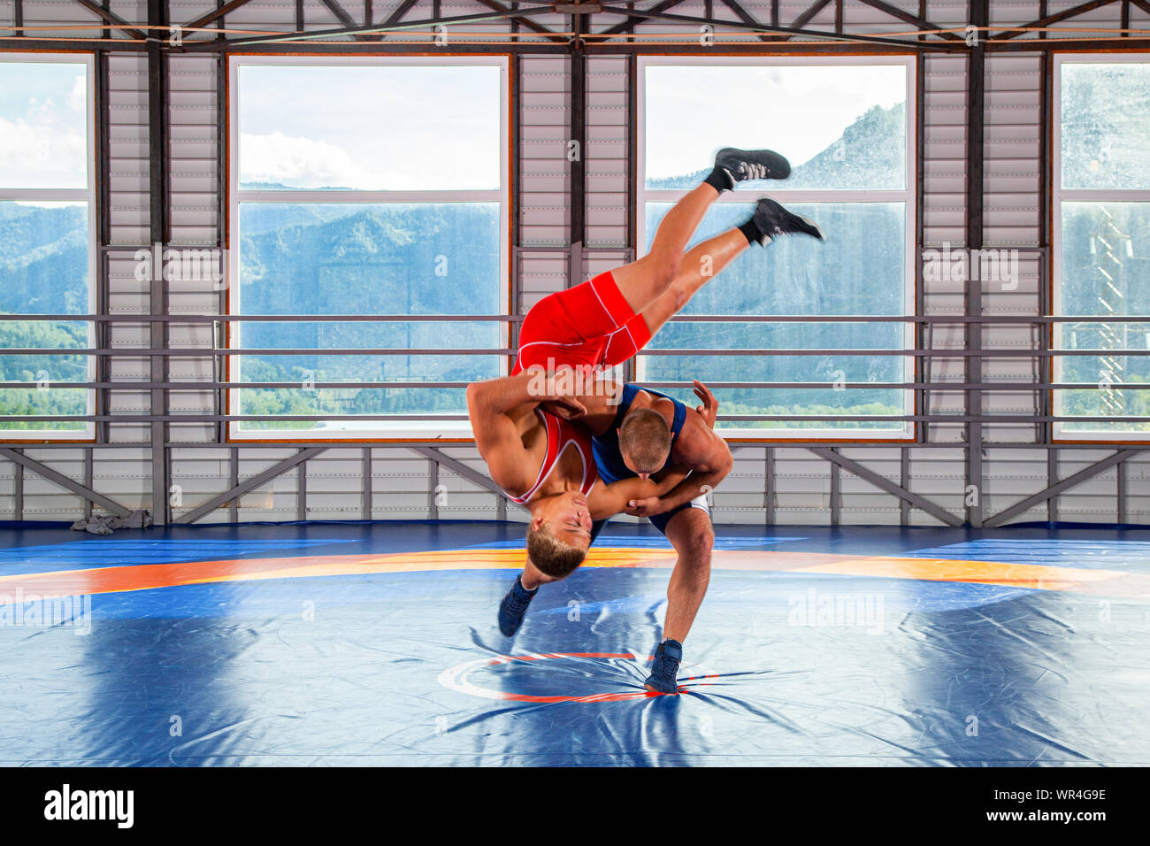 Greco-Roman wrestling training, grappling. Two greco-roman wrestlers in ...