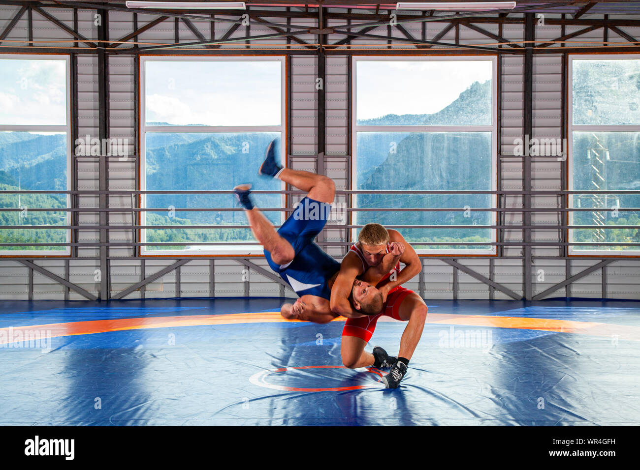 Greco-Roman wrestling training, grappling. Two greco-roman wrestlers in ...