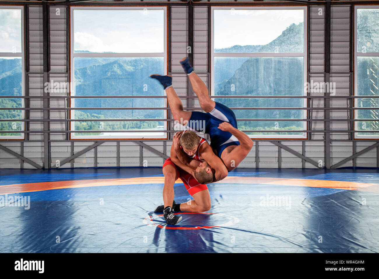 Greco-Roman wrestling training, grappling. Two greco-roman wrestlers in ...