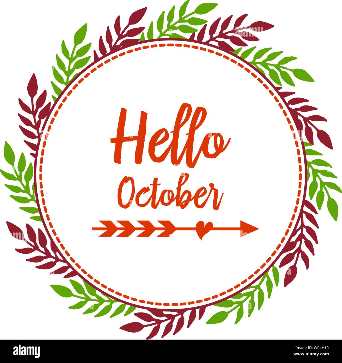 Lettering banner for hello october, with art graphic of colorful leaf ...