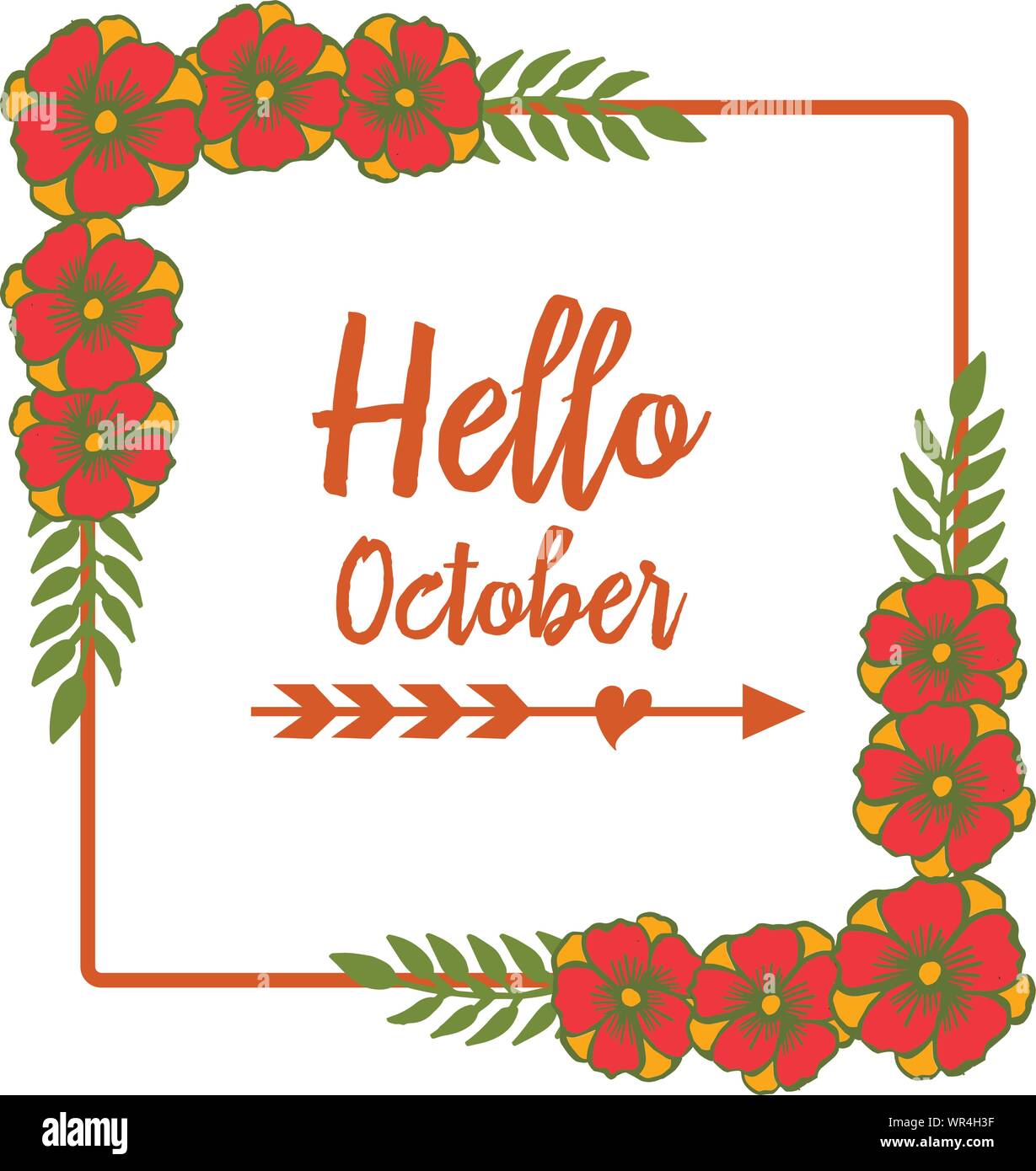 Text hello october with colorful floral frame background. Vector Stock ...