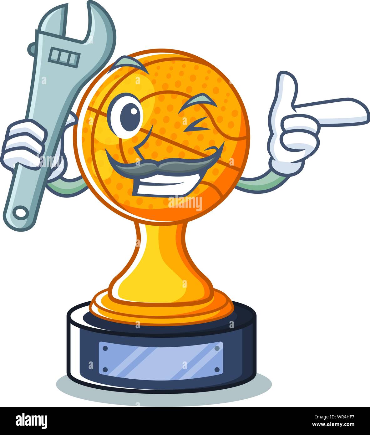 Mechanic basketball trophy above wooden table character Stock Vector ...