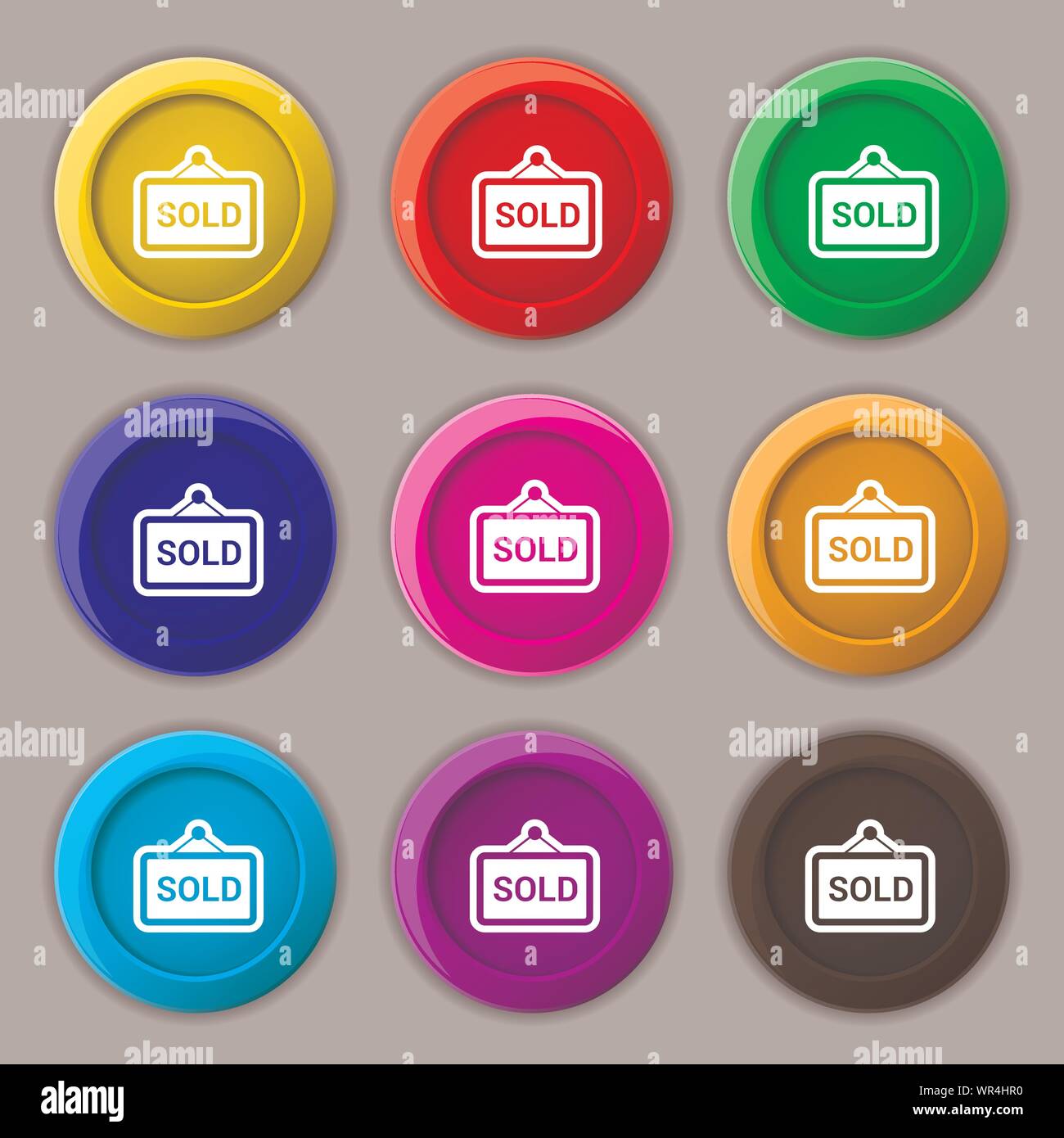 Sold icon sign. symbol on nine round colourful buttons. Vector Stock ...