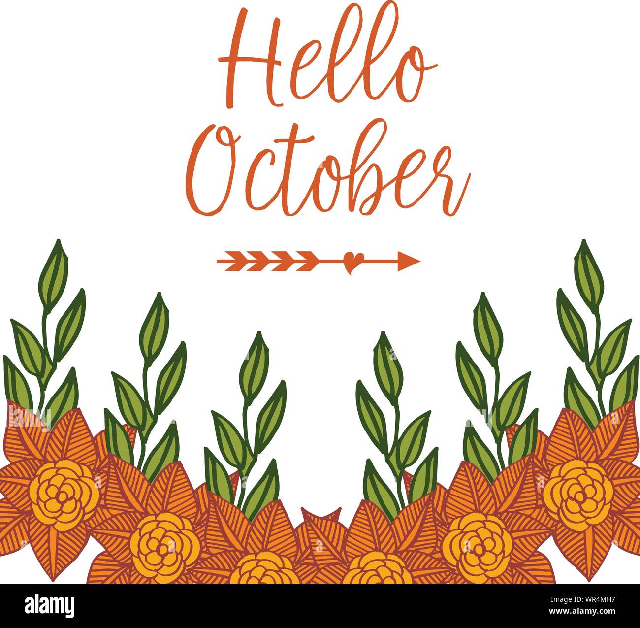Hello october with decorative of leaf flower frame elegant. Vector ...