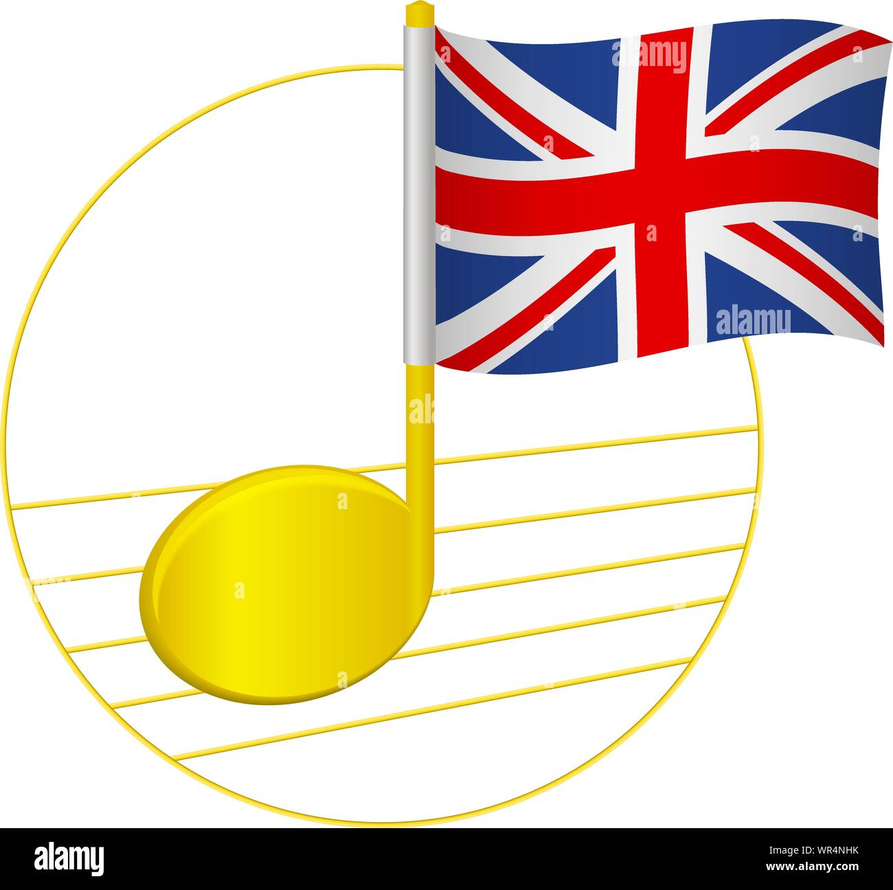 United Kingdom flag and musical note. Music background. National flag ...
