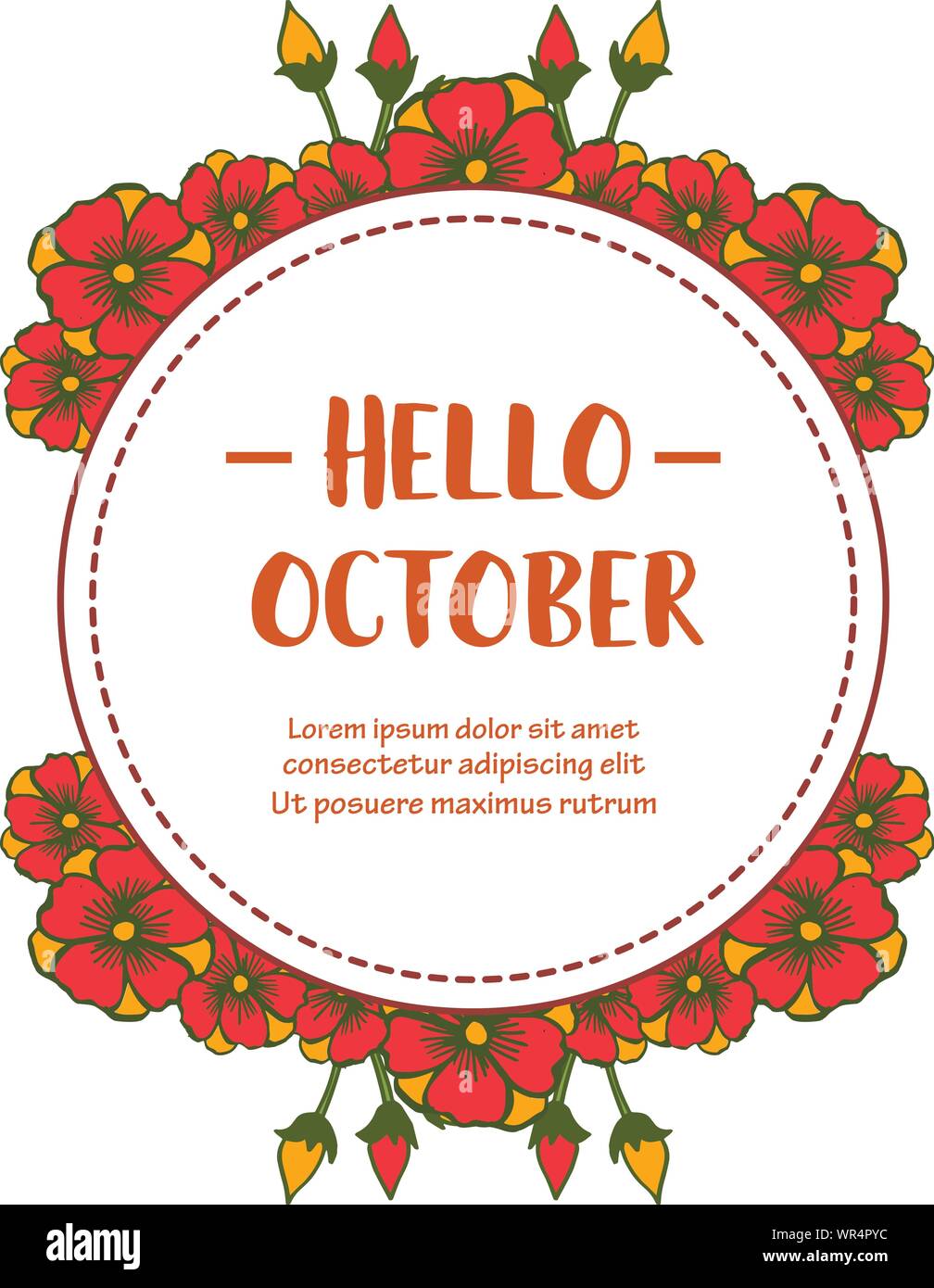 Decorative of card hello october with beautiful colorful leaf flower ...