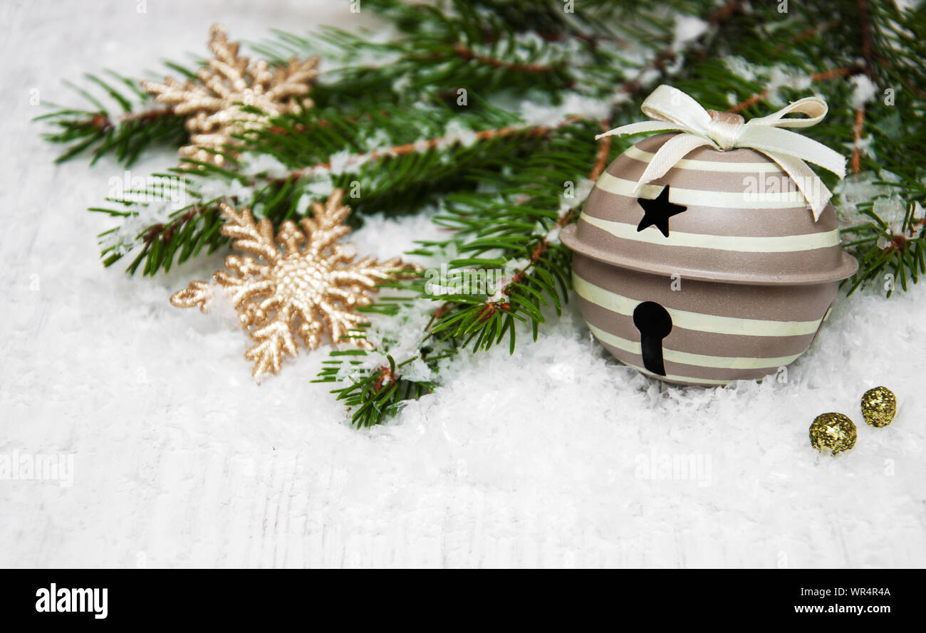 christmas decoration baubles and a branch of pine tree Stock Photo - Alamy