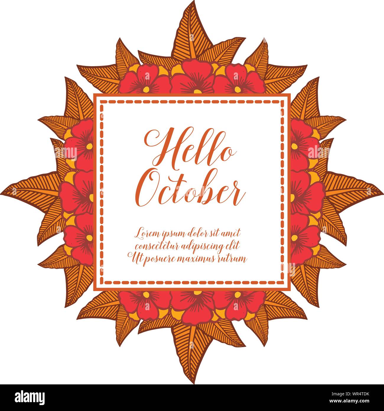 Hello october, design colorful leaf flower frame background. Vector ...