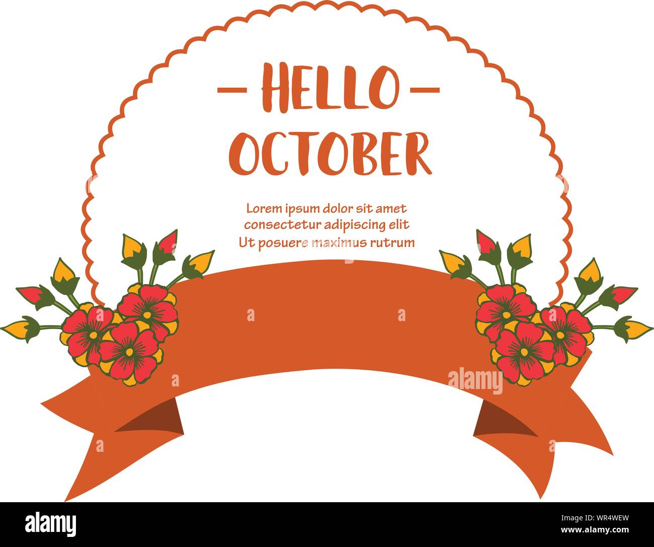 Decorative of card hello october with beautiful colorful leaf flower ...