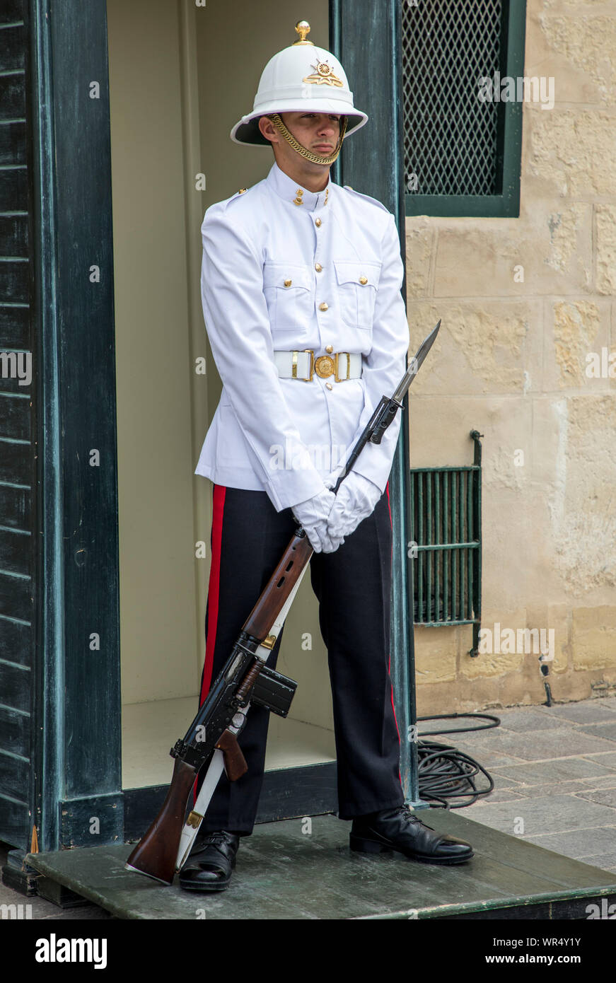 Valetta, Malta, guard at Grandmaster Palace, Neptune Court, courtyard ...