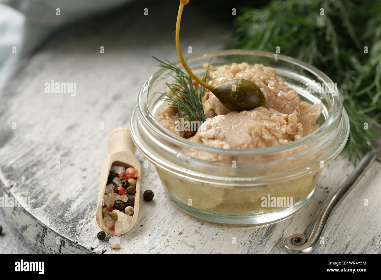 canned cod liver in a jar on a table Stock Photo - Alamy