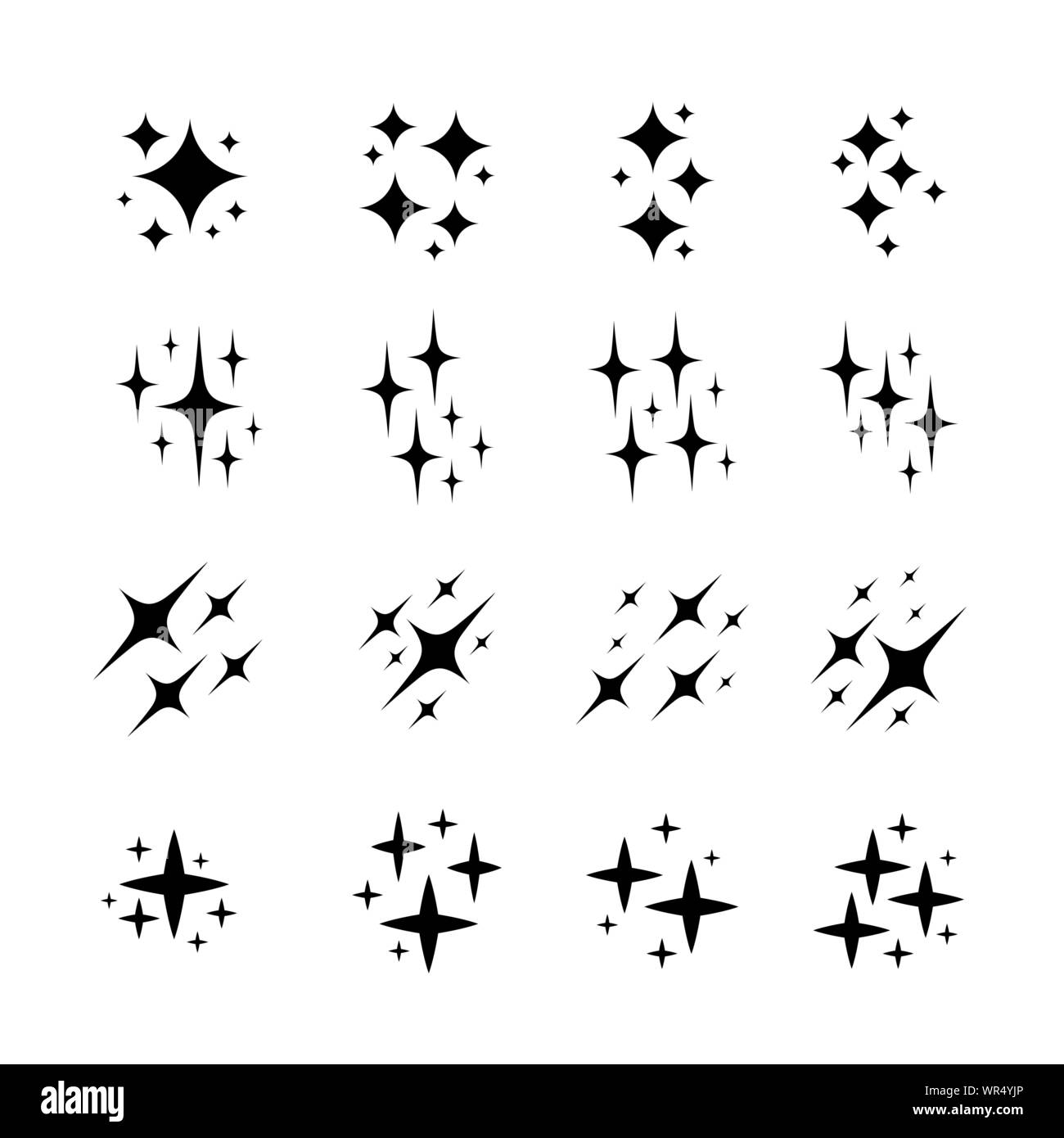 Set of vector star, sparkle icons. Collection of bright fireworks, twinkles, shiny flash ...