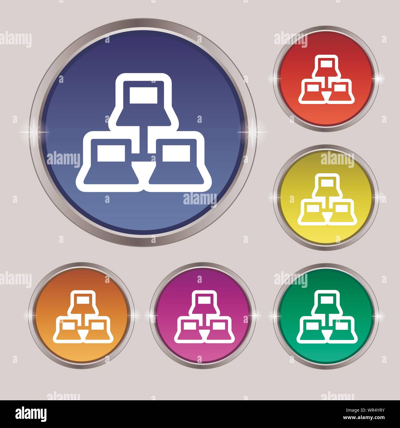 local area network icon sign. Round symbol on bright colourful buttons ...