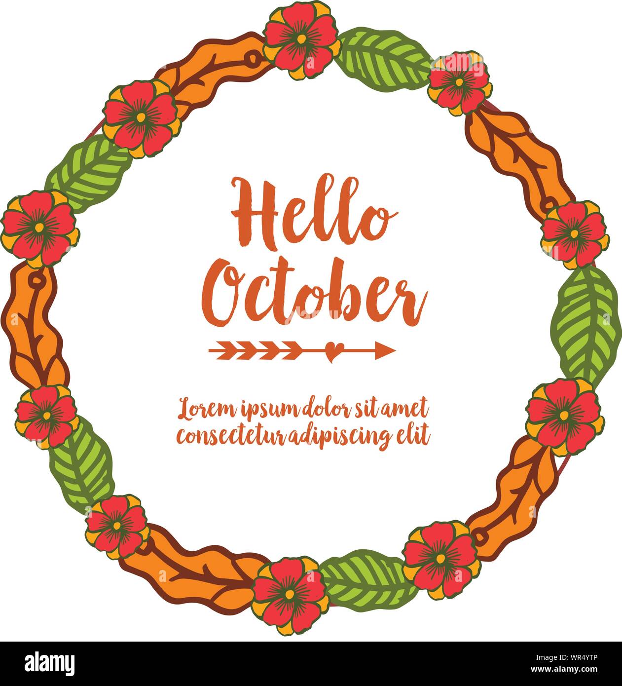 Decorative of card hello october with beautiful colorful leaf flower ...