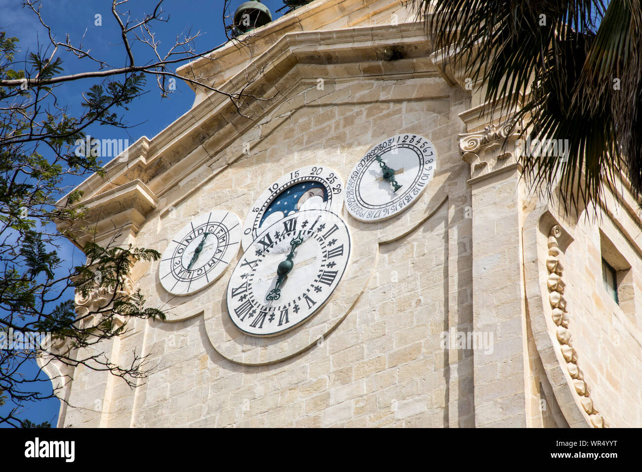 Valetta, Malta, old town, old clock with calendar and moon display at ...