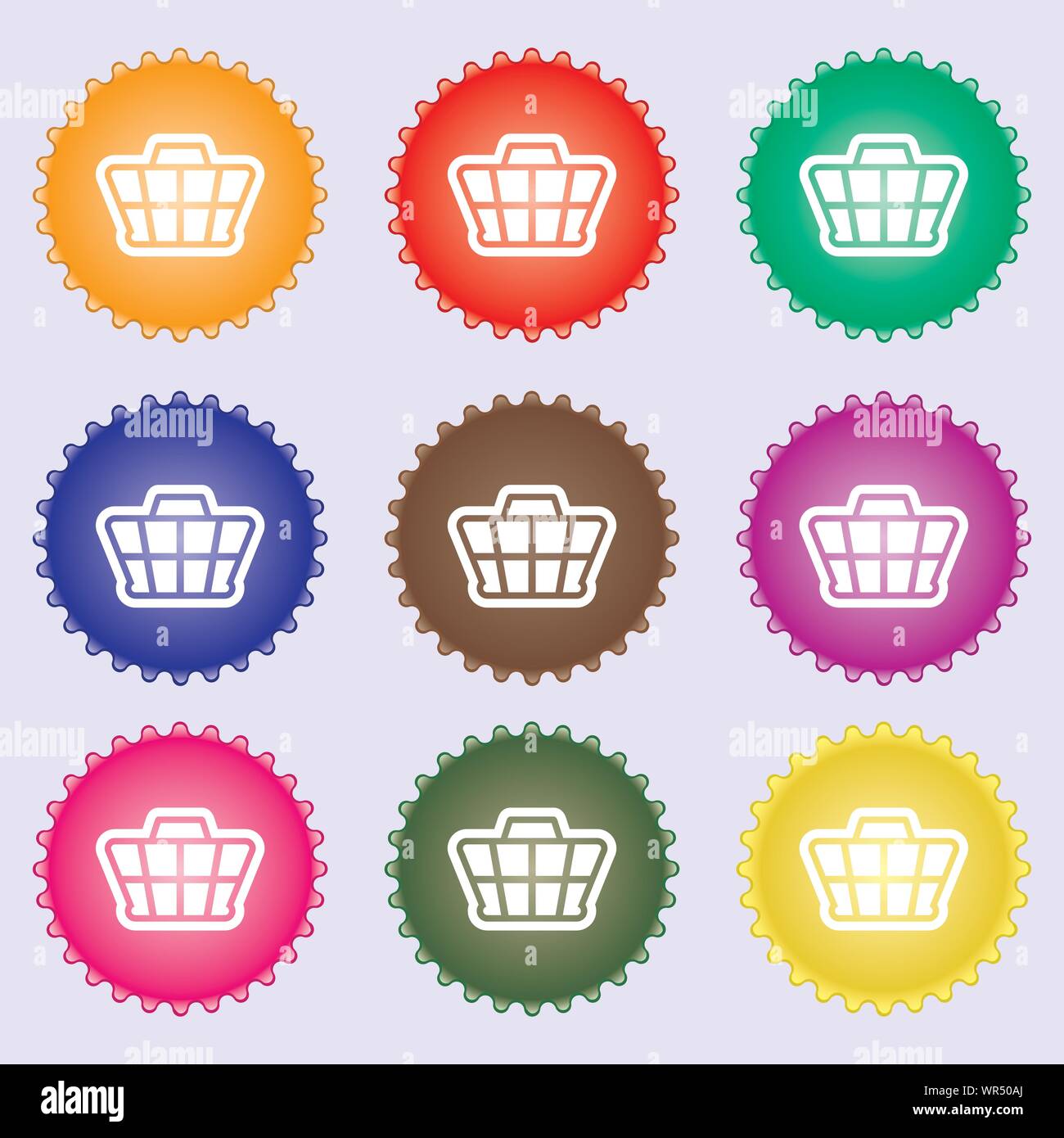 Shopping Cart icon sign. A set of nine different colored labels. Vector ...