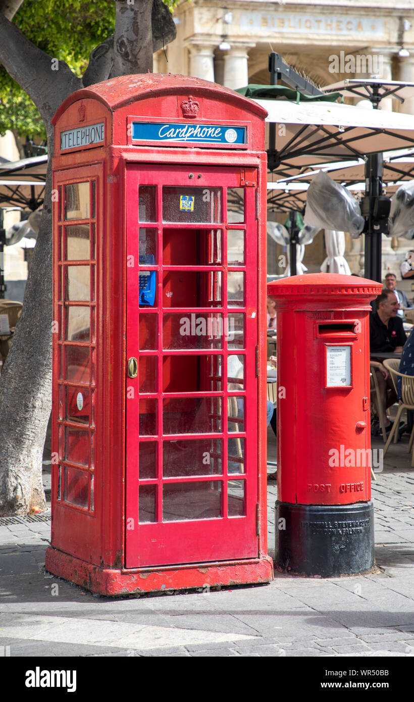Typical mailbox, letterbox and telephone box, British style, in Valetta ...