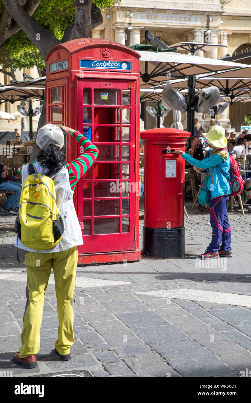 Typical mailbox, letterbox and telephone box, British style, in Valetta ...