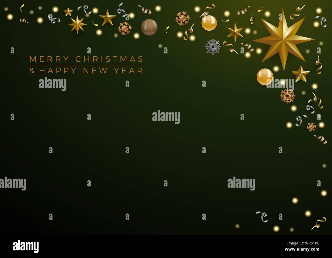 Christmas decorations with copy space in a frame and text on green ...