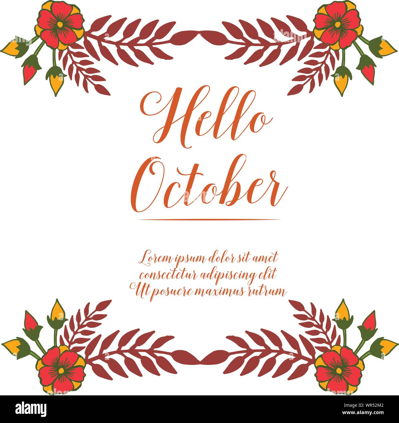 Hello october, design colorful leaf flower frame background. Vector ...