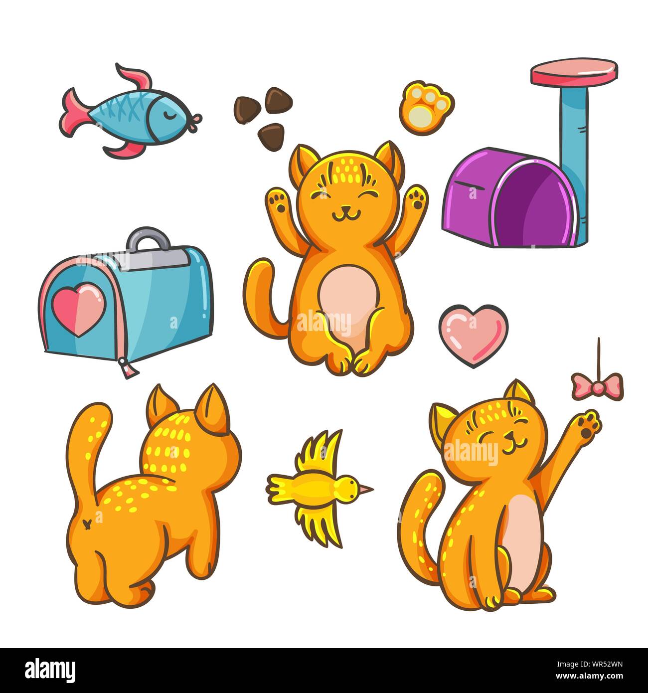 Vector cat in line style. Cute cat in cartoon style isolated on white ...