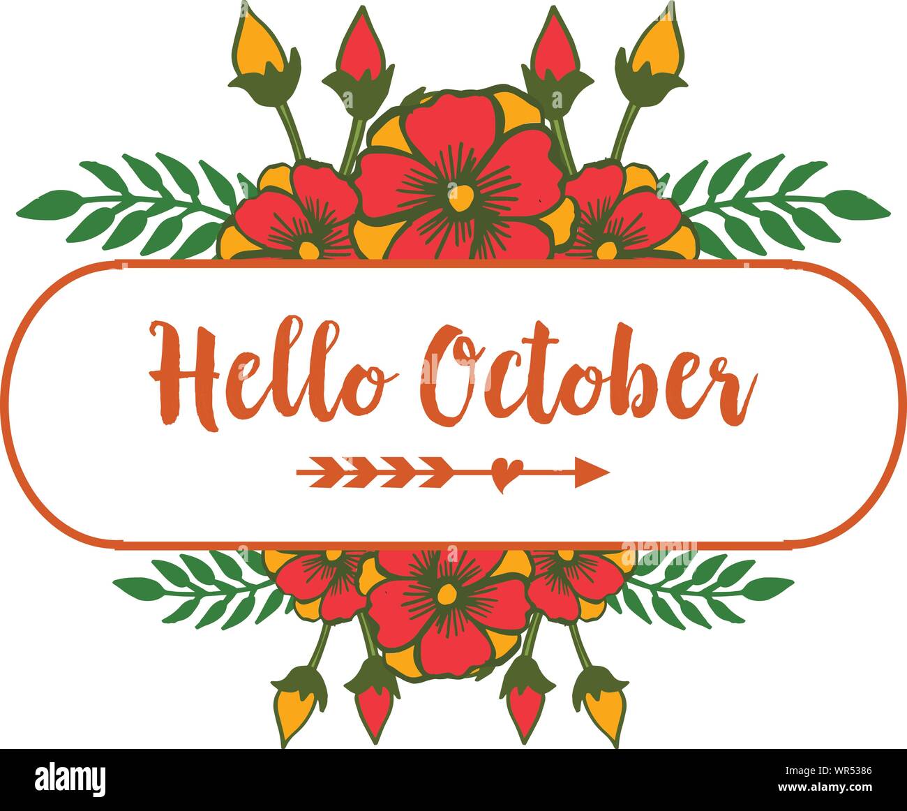 Decorative of card hello october with beautiful colorful leaf flower ...