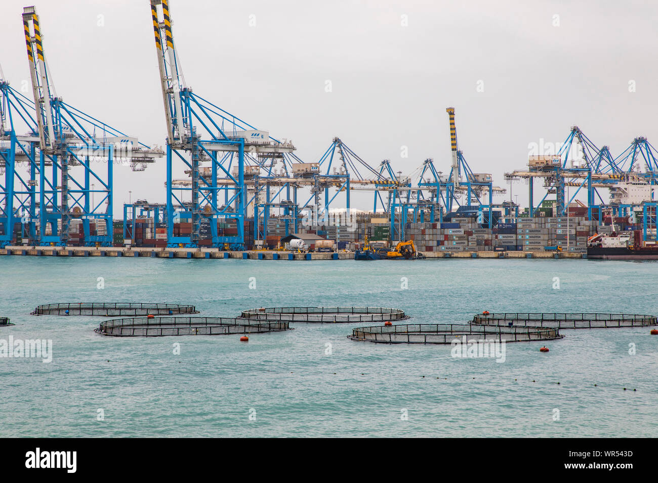 Fish farm, basin in the open sea, in the Marsaxlokk bay, in front of ...