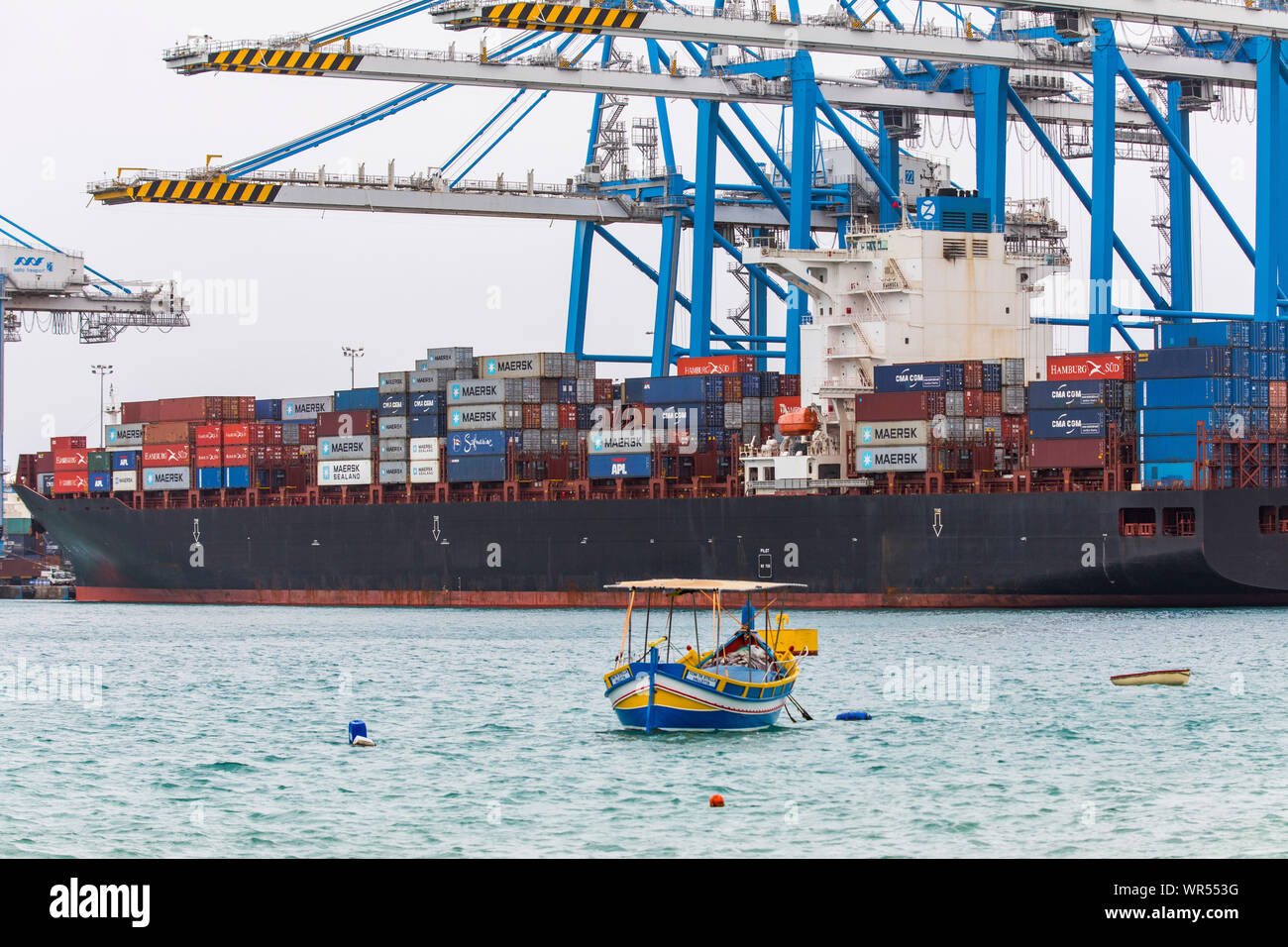 Port facilities, Malta Freeport, near Birzebbuga, in Marsaxlokk bay ...