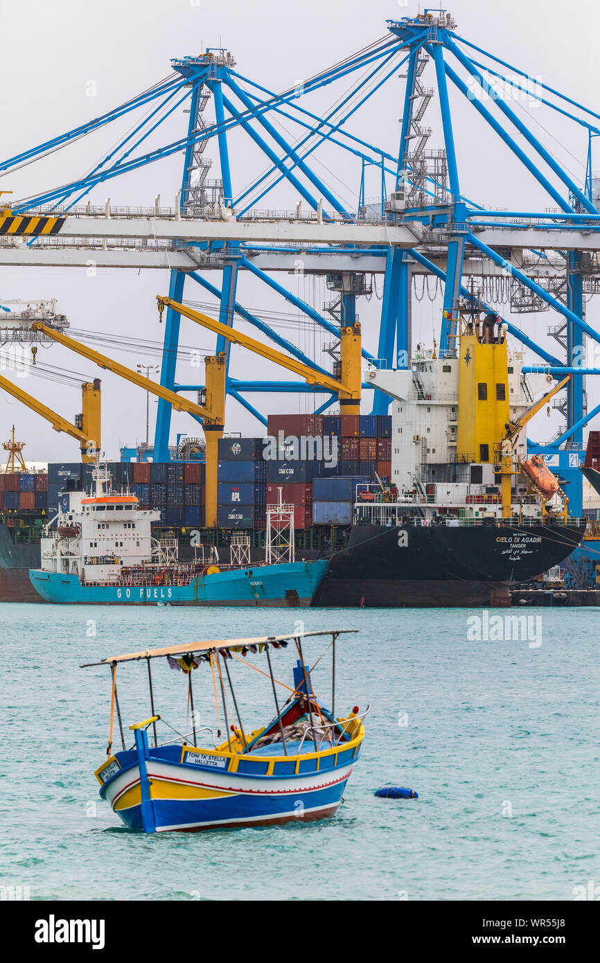 Port facilities, Malta Freeport, near Birzebbuga, in Marsaxlokk bay ...