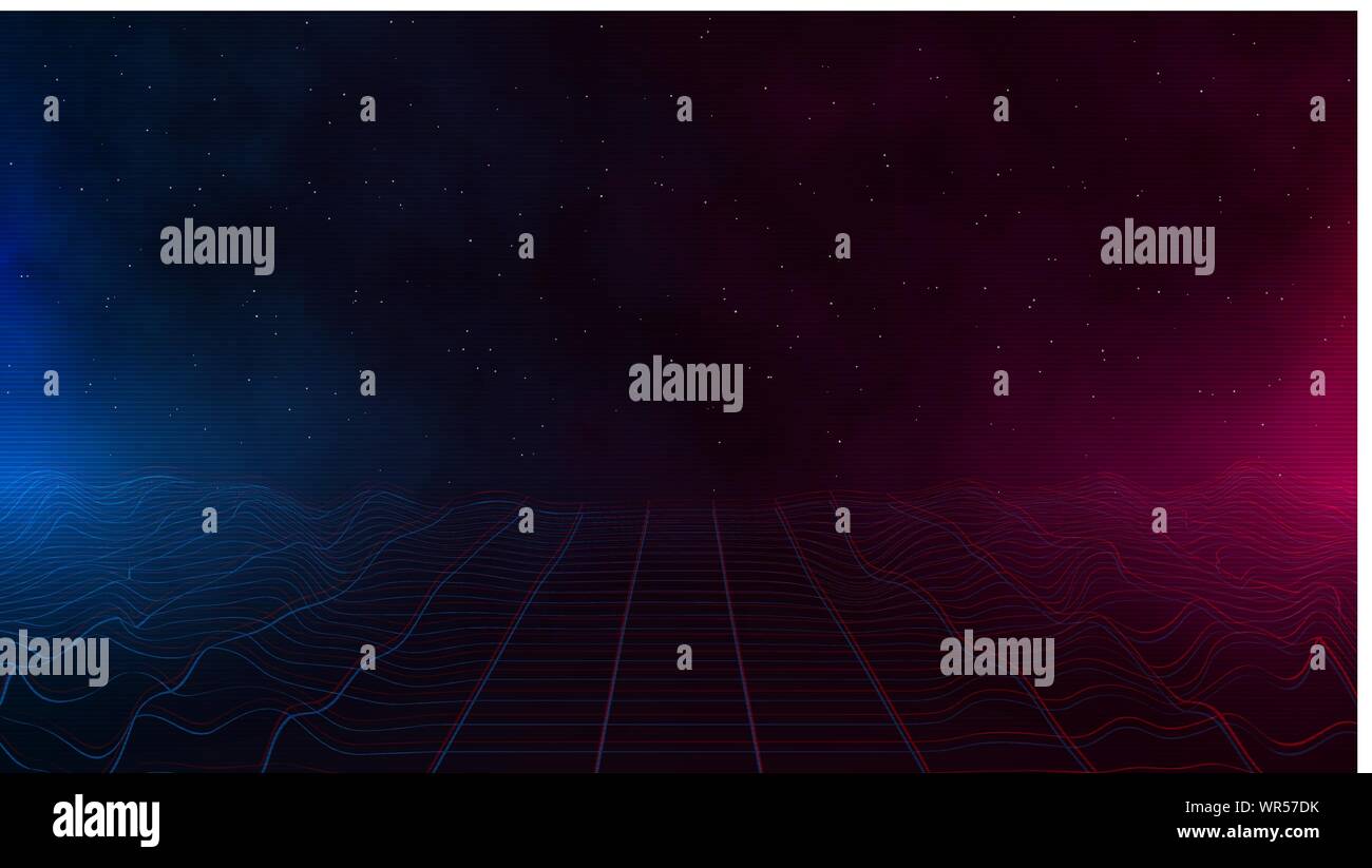 Retrowave synthwave vaporwave cyber landscape laser grid with pink and ...