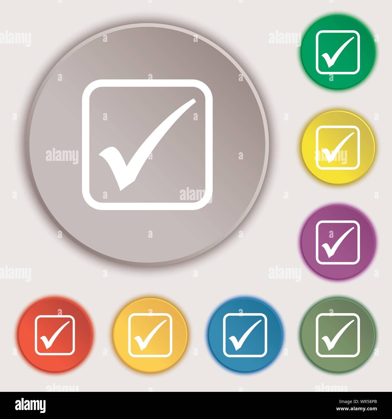 A check mark icon sign. Symbol on eight flat buttons. Vector Stock ...