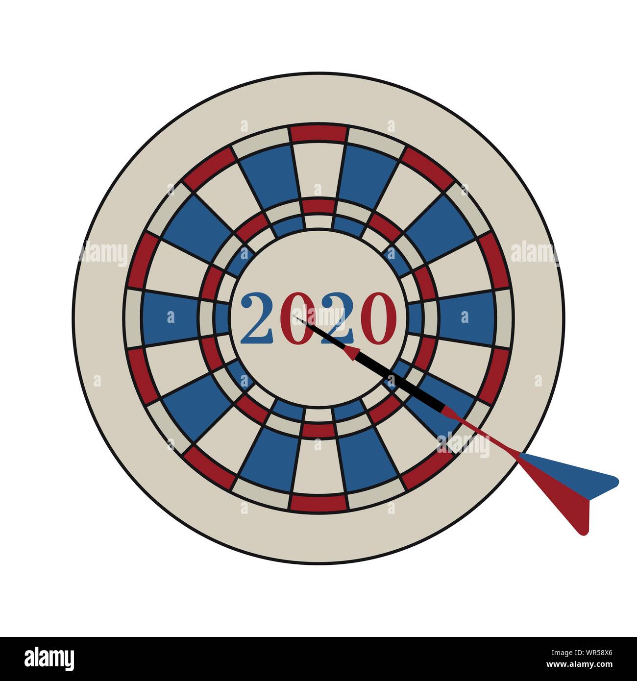 Vector illustration. 2020 target in the middle, dart hit the target ...