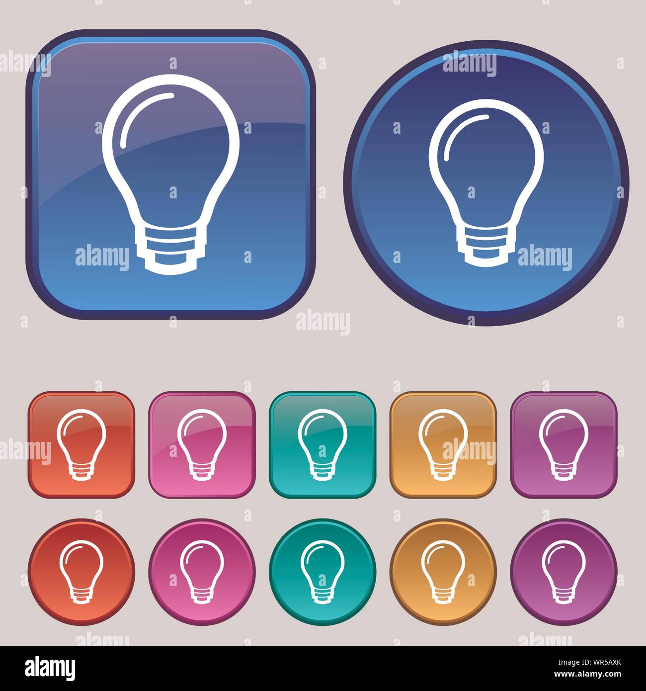 Light bulb icon sign. A set of twelve vintage buttons for your design ...