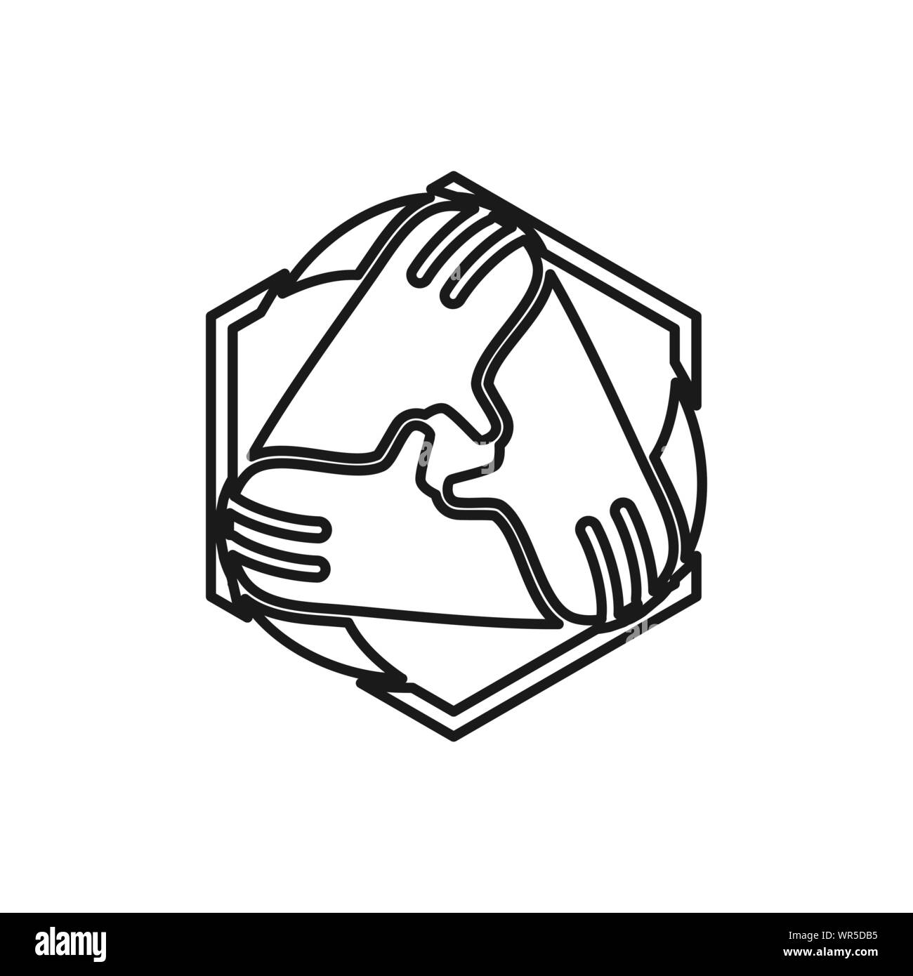 triangle hand Commitment Teamwork Together Outline Logo vector Stock ...