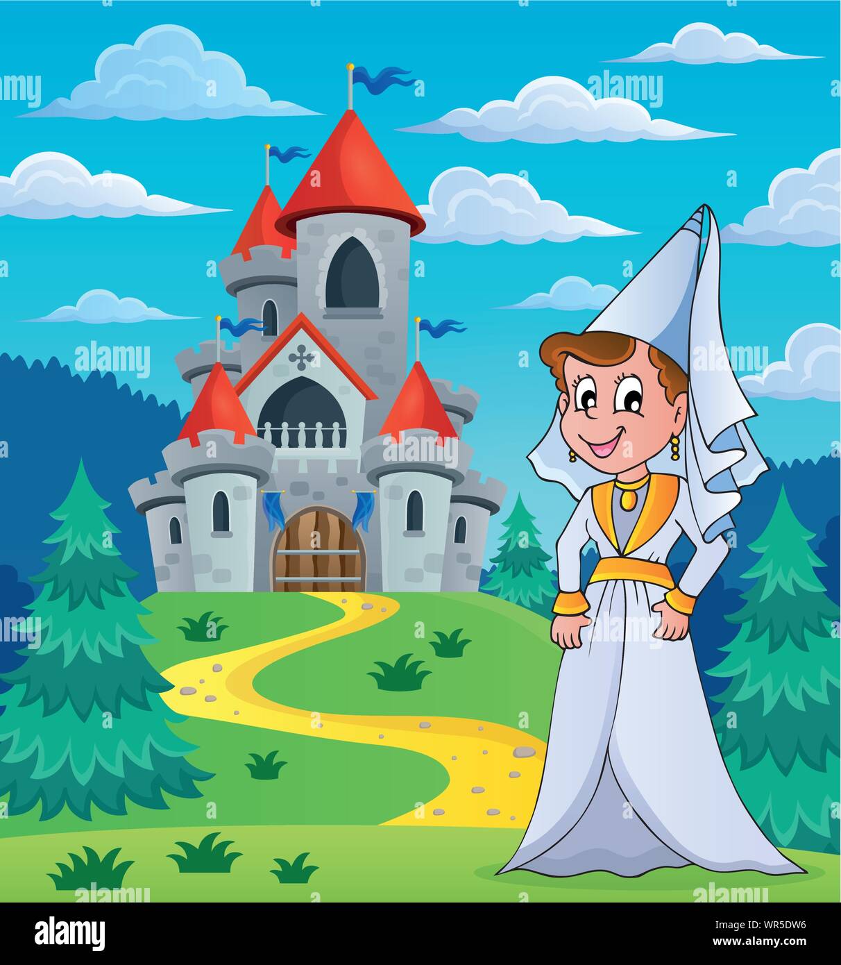 Medieval lady near fairy tale castle Stock Vector Image & Art - Alamy