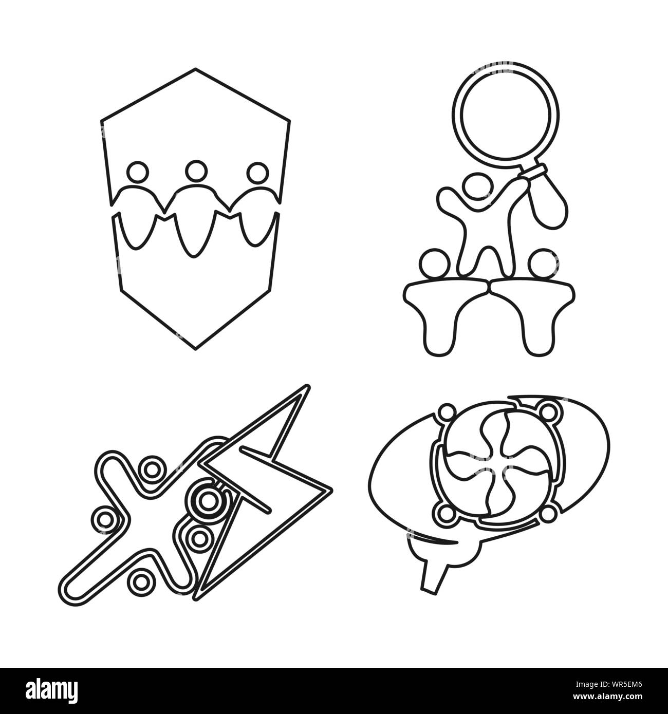 shield brain bolt Commitment Teamwork Together Outline Logo Stock ...