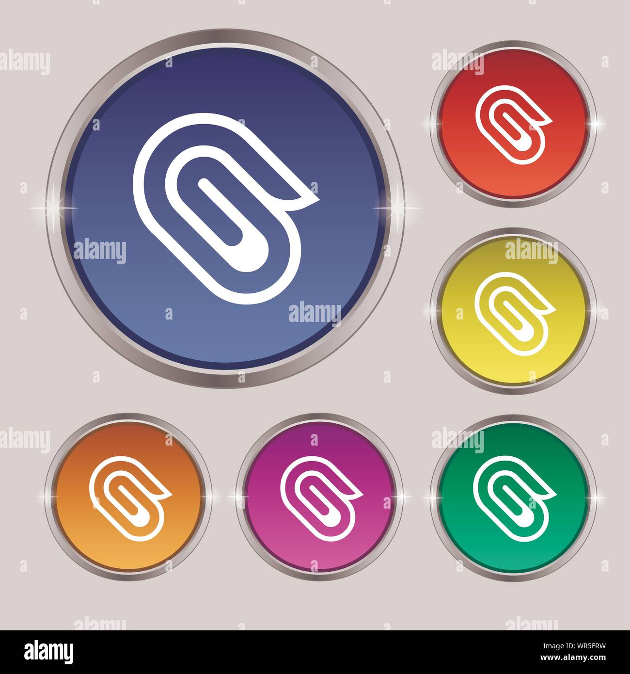 paper clip icon sign. Round symbol on bright colourful buttons. Vector ...