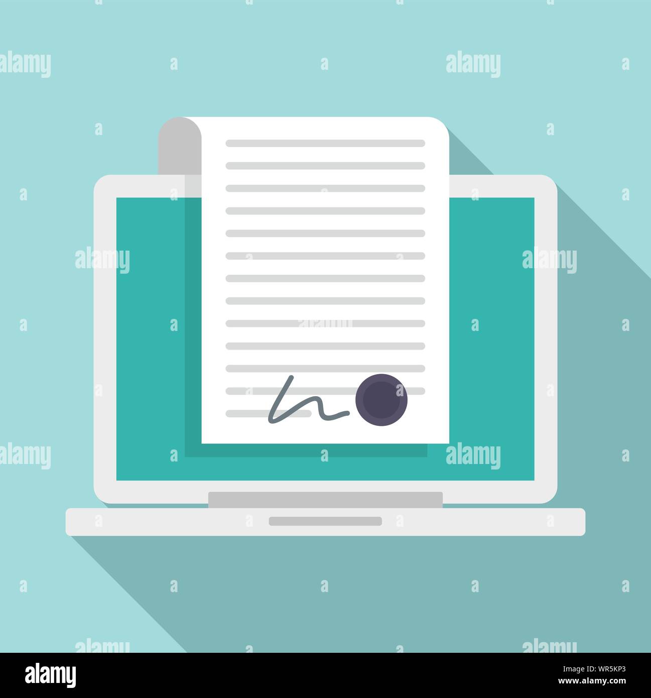Laptop digital contract icon. Flat illustration of laptop digital ...