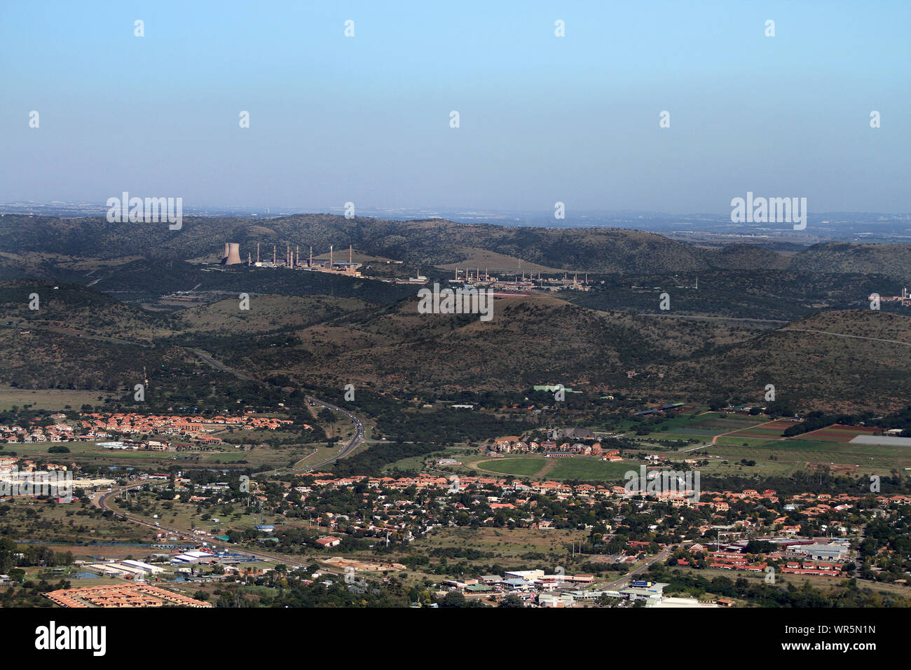 Aerial view of the suburbs surrounding Hartebeespoort Dam, South Africa ...