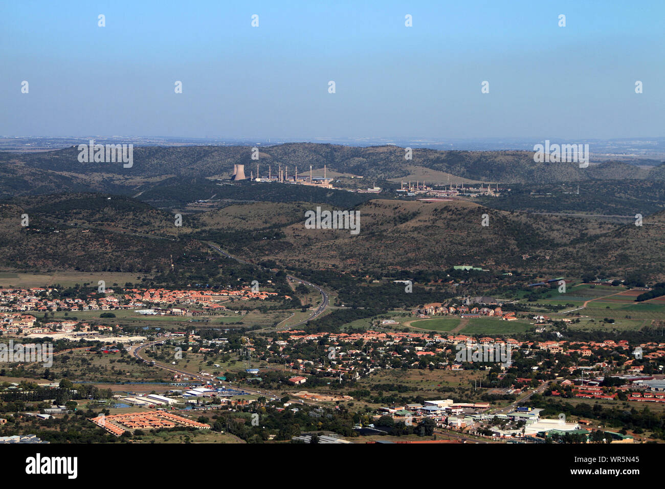 Aerial view of the suburbs surrounding Hartebeespoort Dam, South Africa ...