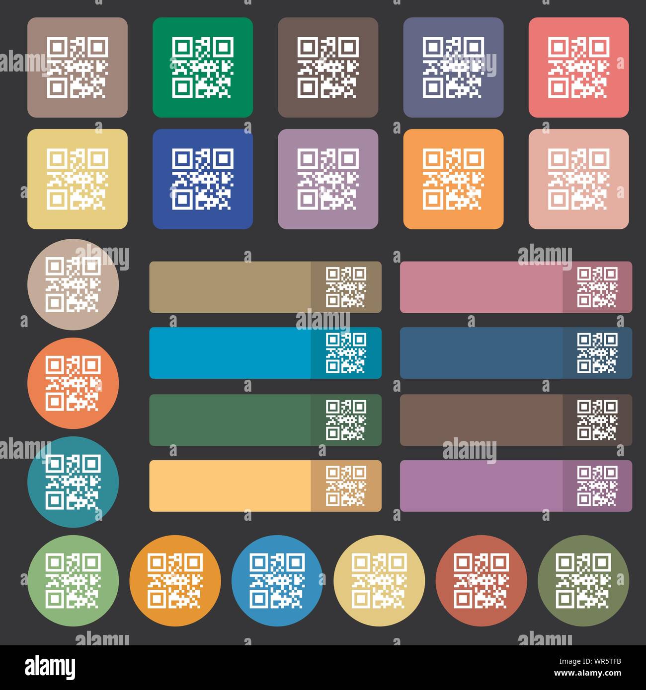 Qr code icon sign. Set from twenty seven multicolored flat buttons ...