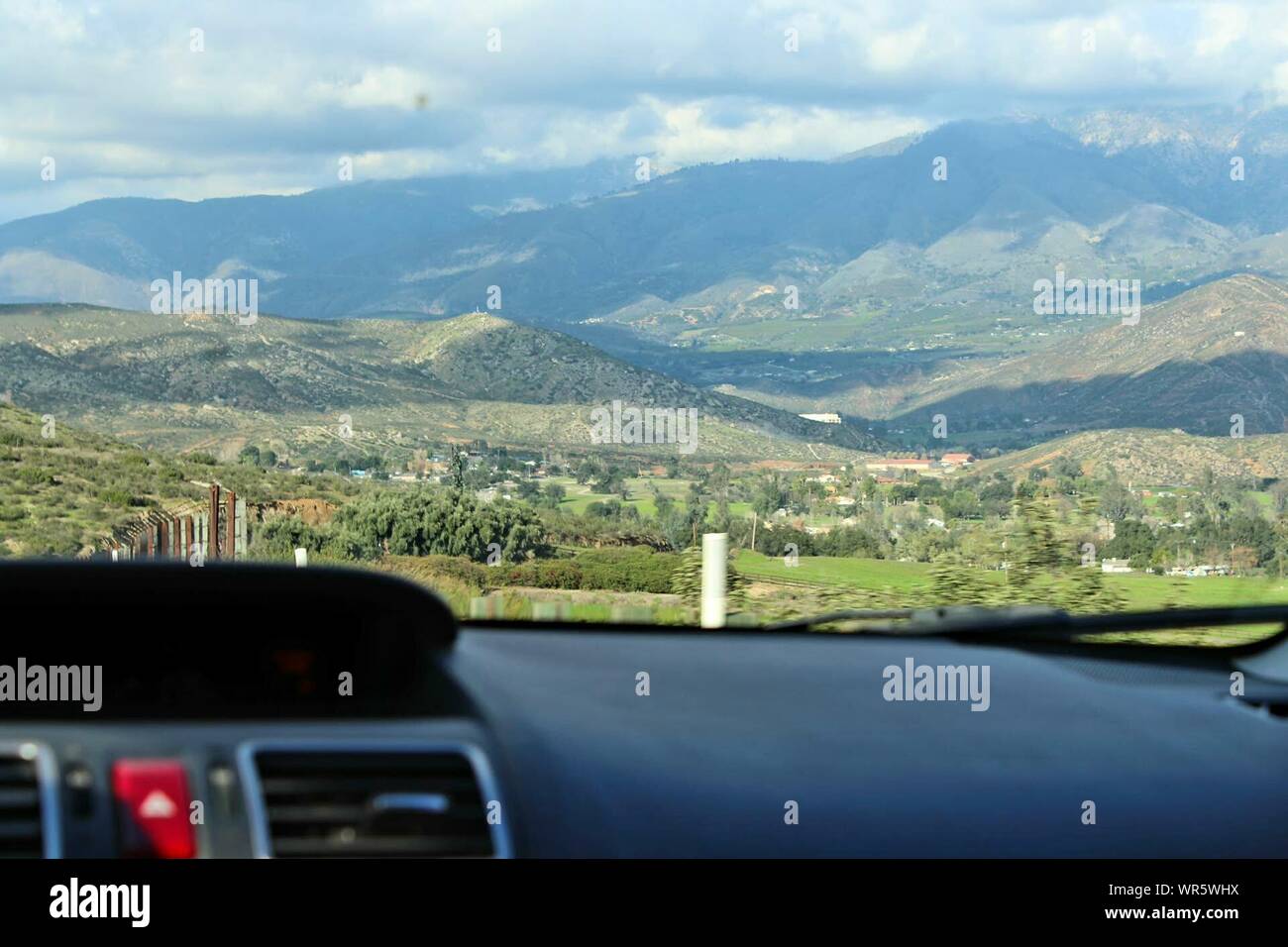 Aerial View Of Landscape Seen Through Car Windshield Stock Photo - Alamy