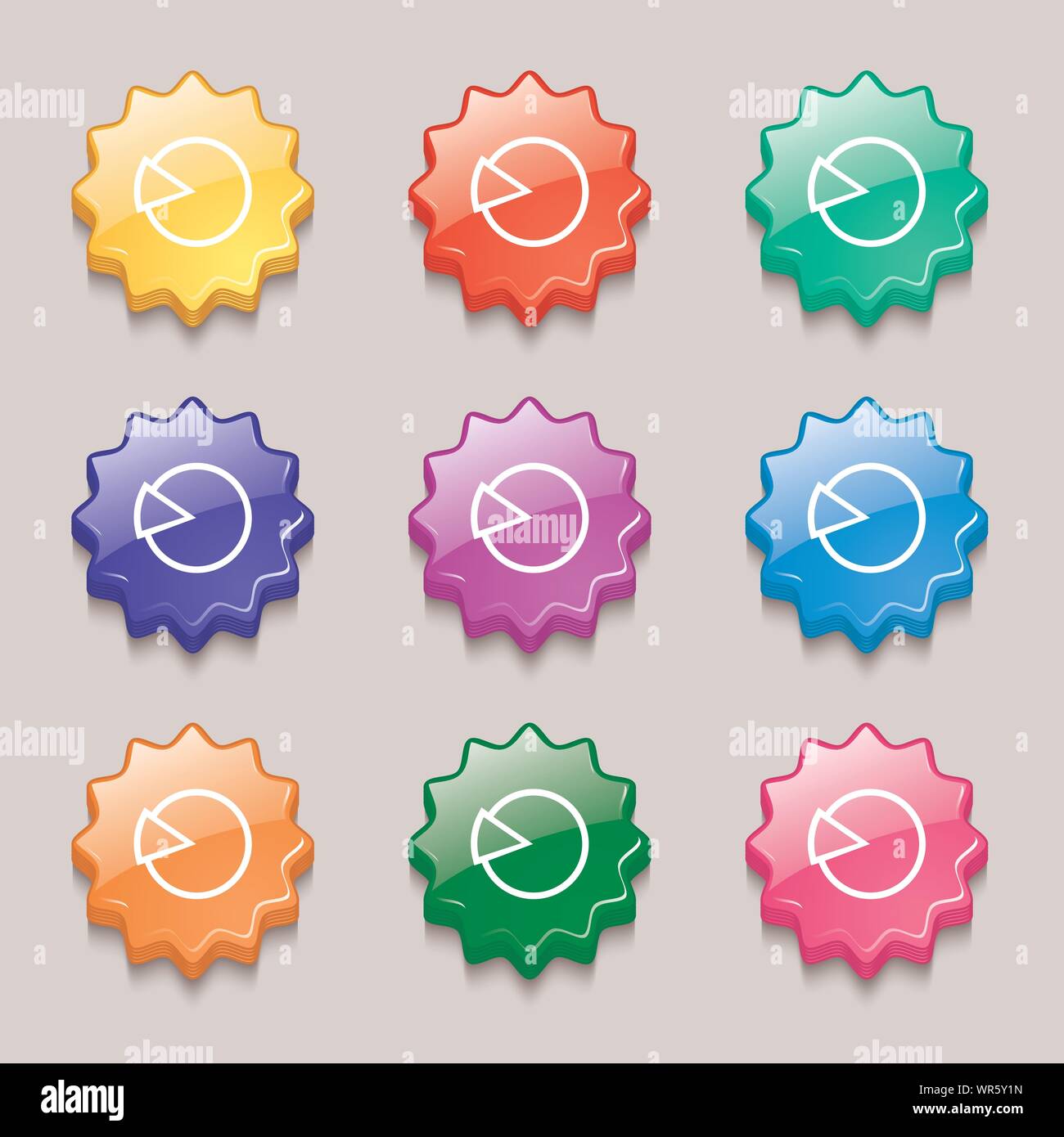 Pie Chart Graph Icon Sign. Symbol On Nine Wavy Colourful Buttons
