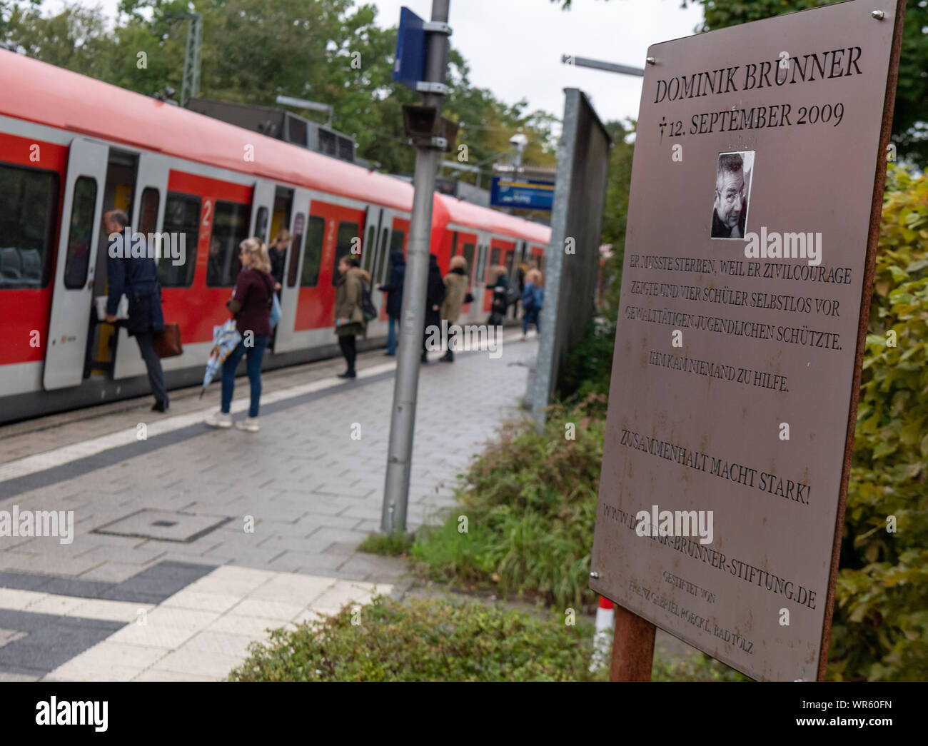 Munich, Germany. 09th Sep, 2019. A monument to Dominik Brunner stands ...
