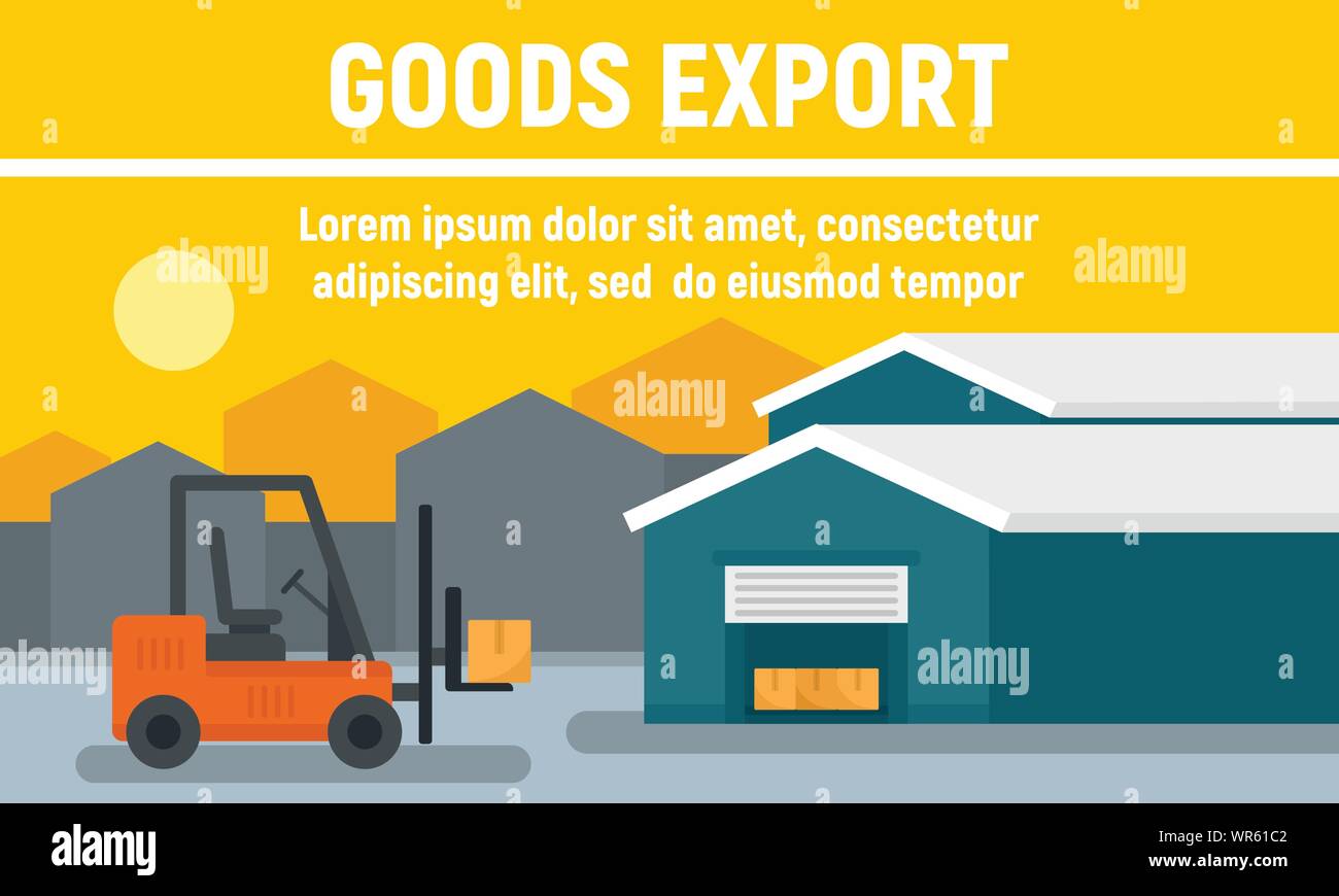 Warehouse goods export concept banner. Flat illustration of warehouse ...